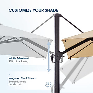BLUU REDWOOD 10 FT Square Patio Umbrella Offset Cantilever Outdoor Umbrella Aluminum Market Hanging Umbrellas with 360° Rotation Device and Unlimited Tilting System & Cross Base (Beige)