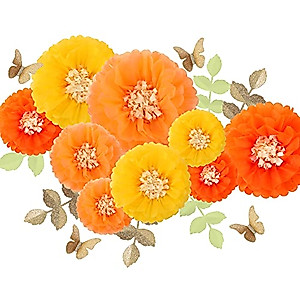 Fonder Mols Yellow Orange Gold Tissue Paper Flowers Tissue Pom Poms Blooms for Little Cutie Baby Shower, Nursery Decor, Fall Birthday Party Decorations(Set of 21)