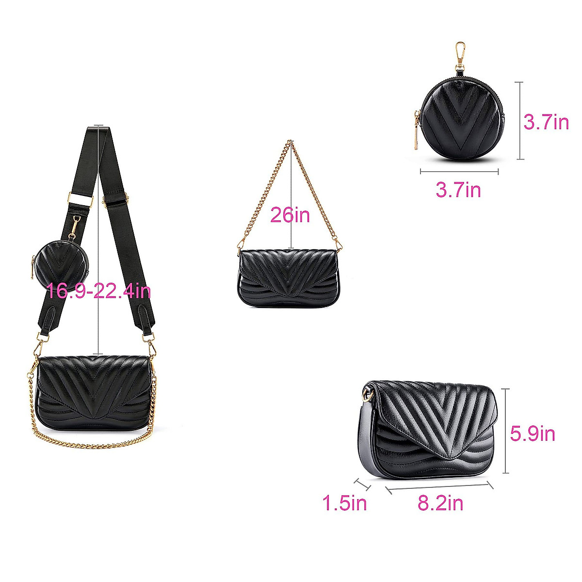 Ayliss Women Multipurpose Small/Medium Crossbody Bags Shoulder Handbag Coin Purse Trendy Clutch Evening Bag PU Leather Chain (Black #1)