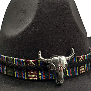 Yosang Wide Brim Men and Woman's Western Outback Cowboy Hat with Metal Bull Head Black