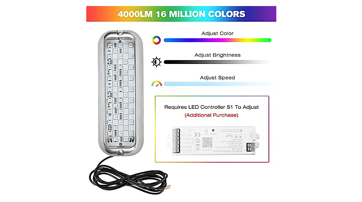 HUSUKU RS9 (2.0) RGB 4000LM Underwater Marine Light for Boat, 6.7 Inch ...