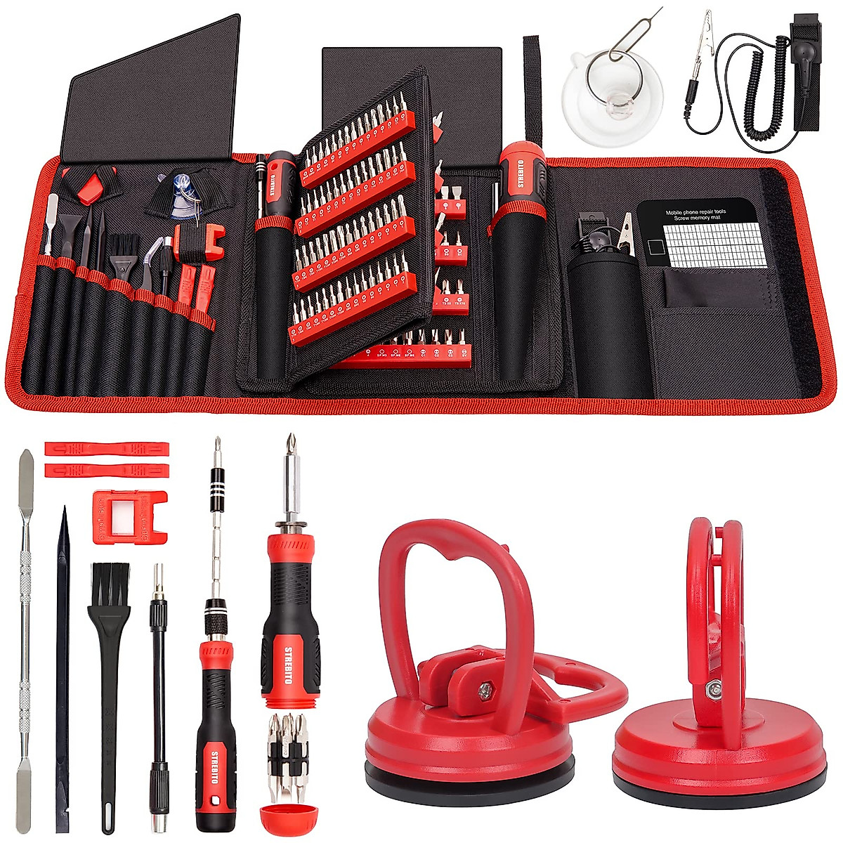 STREBITO Precision Screwdriver Set 191-Piece + 2-Piece Suction Cups Bundle, LCD Screen Remover for Computer, iPhone, Laptop, Cell Phone, Macbook, PS4/5, Tablet and Electronics Repair