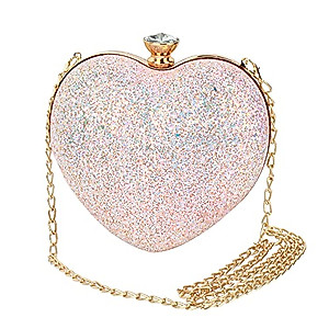 Goclothod Women Glitter Heart Shape Clutch Purse Leather Shoulder Bag Party Handbags