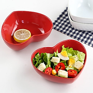 CTMRJ Red Heart Shaped Plastic Bowl for Salad Fruits Dessert Candy Treats Snacks Holder Household Rotating Pot Serving Dish, Multi-Purpose Deep Tableware Bowls for Home Kitchen Cooking Gift