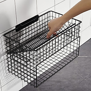 RRAJJ Movable Towel Rack,Industrial Bathroom Shelves Wall Mounted,14in Rustic 2 Layer Bathroom Baskets,SUS304 Storage Wall Shelf for Kitchen(Black)