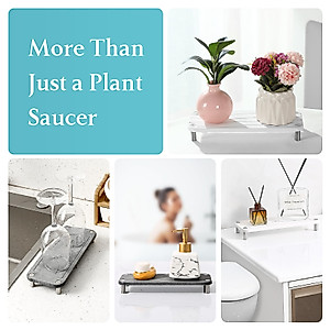 Plentio 2PCS Longer Water Absorbing Stone Tray for Sink, Quick Drying Stone Sink Tray, Diatomite Sponge Holder & Soap Dish for Counter, Instant Dry Sink Caddy Kitchen Sink Organizer, White