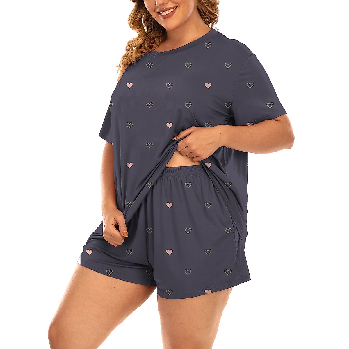 Beocut Plus Size Pajamas Womens Pajama Sets Shorts Summer Short Sleeve Pjs Cute Print Pj Sleepwear Heart 2X