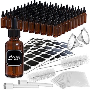 Nevlers 100 Pack of 1oz Amber Glass Dropper Bottle |Leakproof 30ml Mini Dropper Bottles for Travel |Multi-Use as Oil Bottles for Hair, Medicine Dropper, Eye Dropper Bottle, Tincture Bottles & More