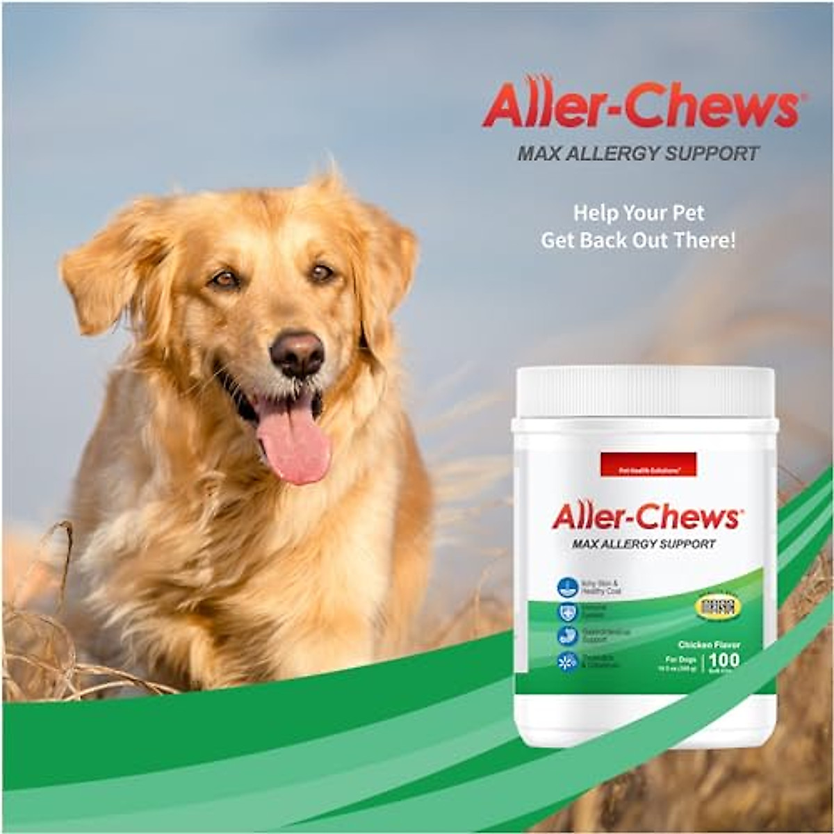 Aller-Chews Max Allergy Support Soft Chew Bites - Maintains Skin and Coat - Supports Immune System - Turmeric and Wild Alaskan Salmon Oil (100ct)