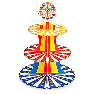 UPINS Carnival Theme Cupcake Stand,Carnival Theme Party Decorations Circus Theme 3 Tier Cupcake Stand Circus Cardboard Cupcake Holder Tower for Carnival Circus Theme Birthday Party Favors Supplies