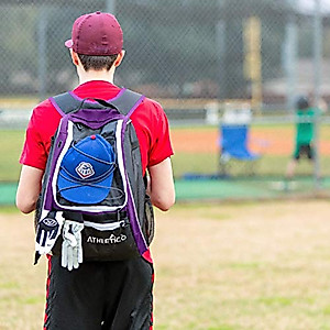 Athletico Baseball Bat Bag - Backpack for Baseball, T-Ball & Softball Equipment & Gear for Youth and Adults | Holds Bat, Helmet, Glove, & Shoes |Shoe Compartment & Fence Hook (Purple)