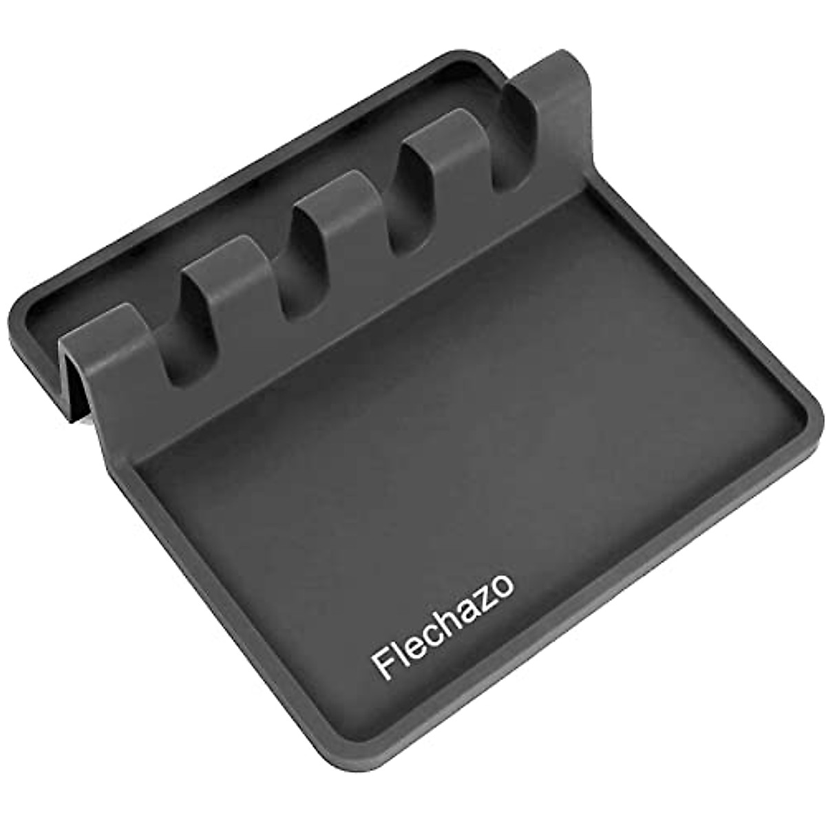 Silicone kitchenware mat-multi-spoon rack for kitchen countertops, cutlery rack with drip pad, suitable for cooking utensils such as barbecue tongs, spoons, etc., essential for party kitchens (grey)