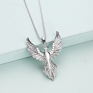 LQXY 925 Sterling Silver Phoenix Necklace, Rise From the Ashes Firebird Pendant Necklace for Women