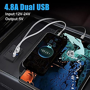 12V USB Outlet, Dual USB Charger Socket, 4.8A USB Car Charger Socket Power Outlet, Waterproof Surface Mount Car Outlet with Power Switch Button, for Marine Boat Motorcycle Truck Golf Cart RV