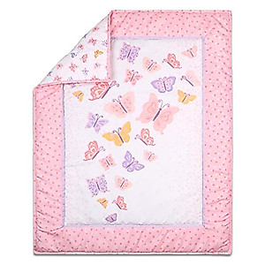 The Peanutshell Butterfly Crib Bedding Set for Baby Girls | 3 Piece Nursery Set | Baby Quilt, Crib Sheet, and Dust Ruffle