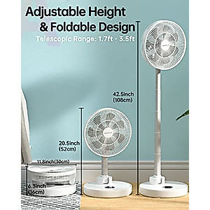 TriPole 12'' Standing Fan Oscillating Pedestal Fan, Rechargeable Battery Operated Fan Quiet Height Adjustable Floor Fan with Remote Timer, Foldaway Portable Fan for Bedroom Home Travel, 5-31H Working