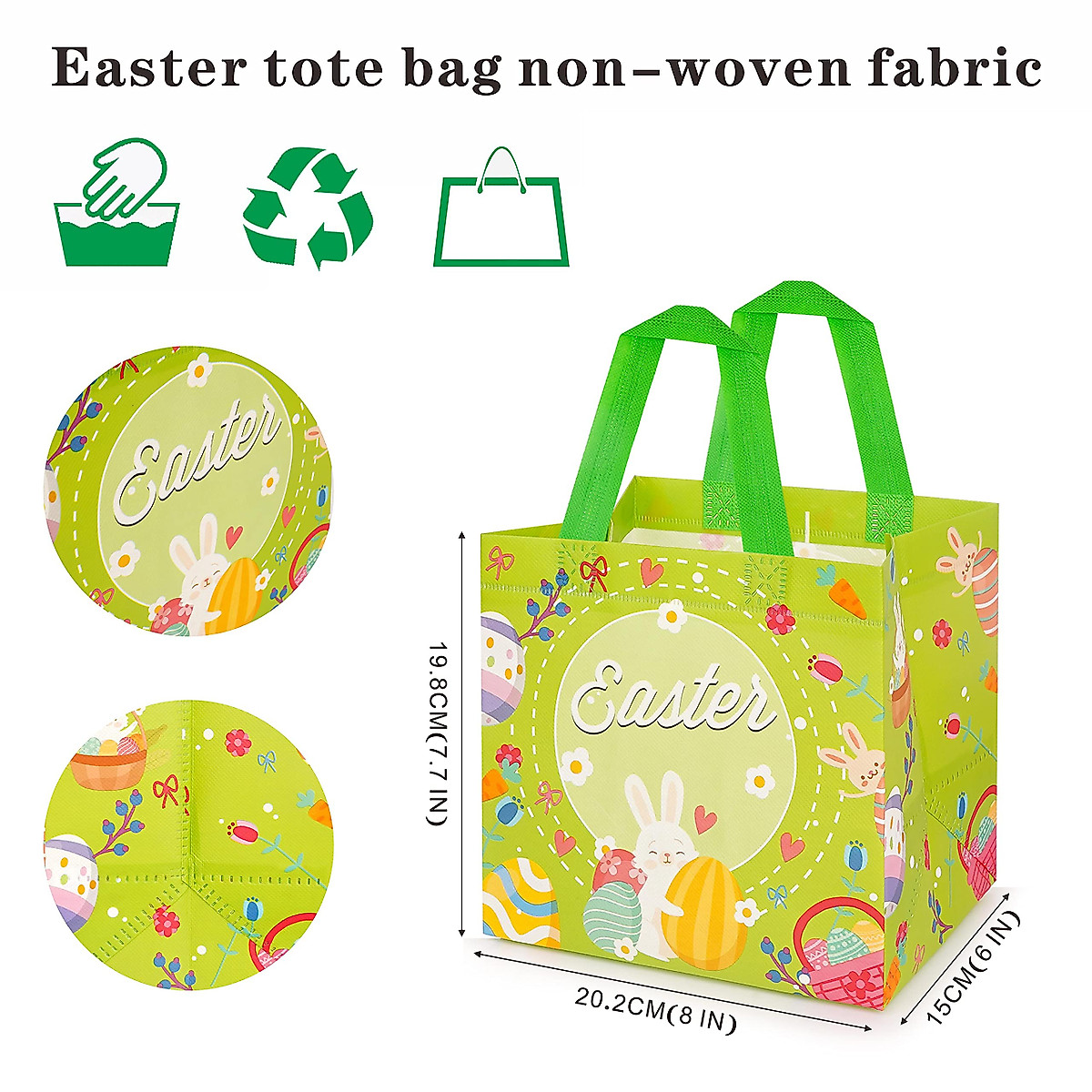 ANOTION Easter Gift Bags, 20 Packs Easter Bags for Kids Easter Treat Bags with Handle, Reusable Easter Goodie Bags Non-woven Rabbit Bunny Bag for Easter Party Favors