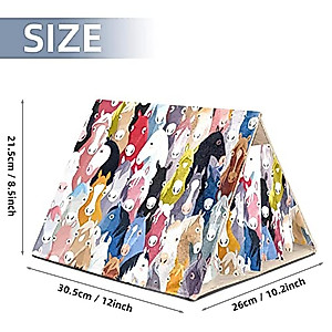 RATGDN Small Pet Hideout Pony Pattern Colourful Cartoon Horses Hamster House Guinea Pig Playhouse for Dwarf Rabbits Hedgehogs Chinchillas