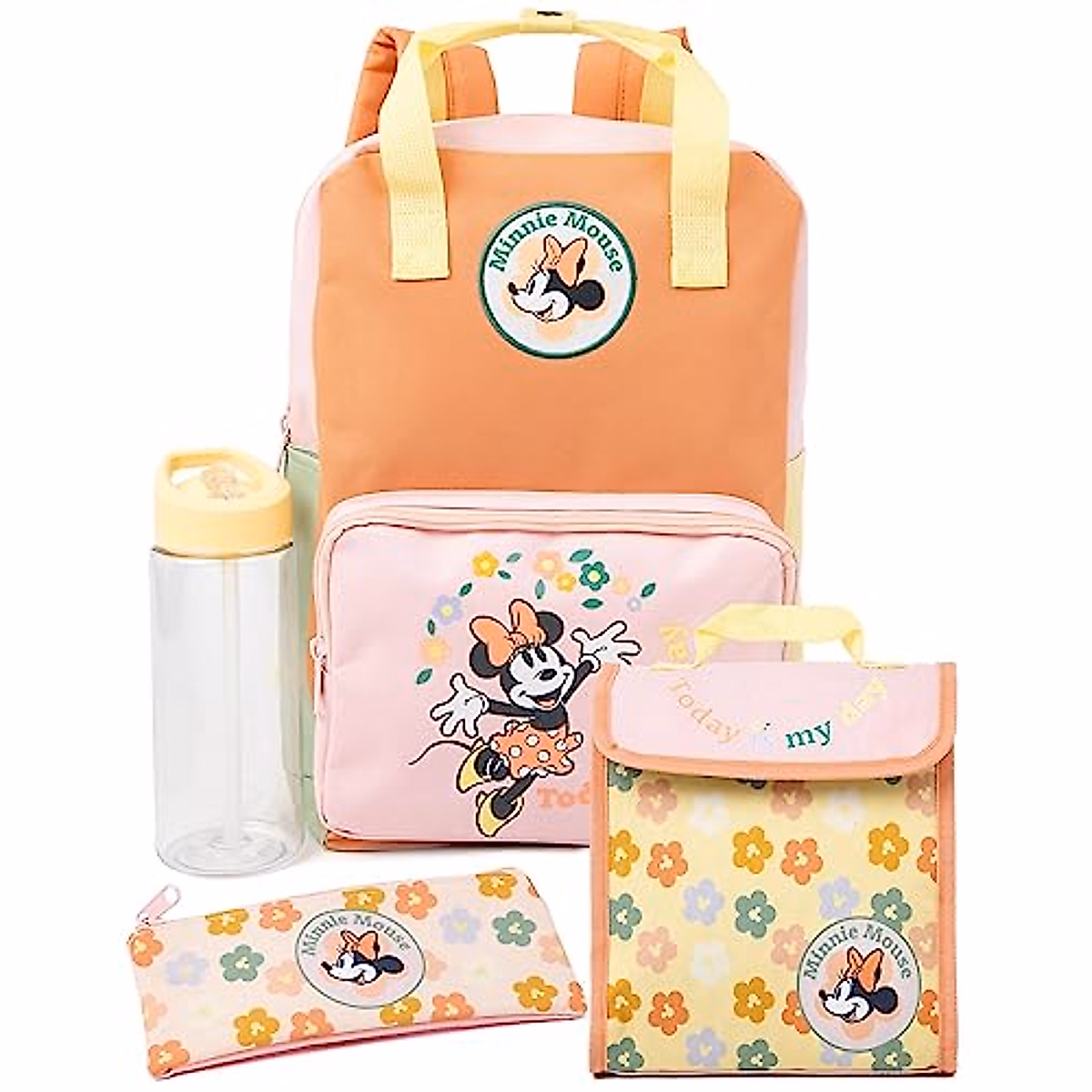 Disney Minnie Mouse Backpack Set Kids 4 Piece | Girls Animated Character Pink School Bag Lunch Box Pencil Case Water Bottle | Magical Merchandise Gifts