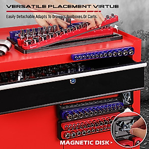 Magnetic Socket Holder Organizer Set: 6-Piece Detachable 1/2 3/8 1/4 Drive Sockets Storage Tray Magnetic Socket Organizer Tool Box Drawer Tool Box Organizers Storage Metric SAE (Sockets Not Included)