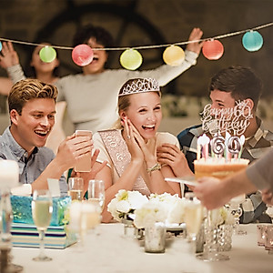 60th Birthday Decorations for Women, Include 60th Birthday Sash and Tiara, Cake Topper and Candles, Number Balloons, 60 Year Old Gifts Women