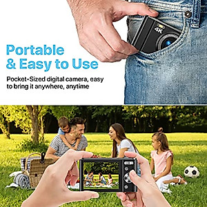Digital Camera, 4K 48MP Vlogging Camera Compact Pocket Camera with 16X Zoom 32GB SD Card, Point and Shoot Camera for Adult Seniors Students Kids Beginner(Black)