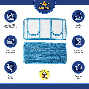 Microfiber Reusable Mop Pad | Durable Machine Washable Mop Pads | Reusable Floor Mop Pad | Swiffer Compatible Dry Mop Pads (4 Pack)