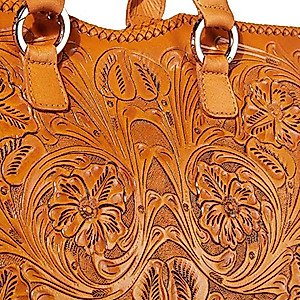 Mauzari Tooled Leather Shoulder Bag Tote for Women (Honey, Large)