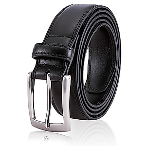 MILORDE Black Leather Belt, Fashion & Classic Design for Dress and Causal (Size 36 (Waist 34), Basic Black)