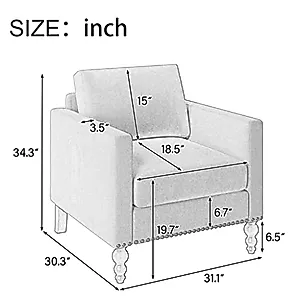 YTYZC Linen Armchair Accent Chair with Nailhead Trim Wooden Legs Single Sofa Couch for Living Room, Bedroom, Balcony,