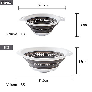 Collapsible Colander and Strainer,Silicone Strainer Colanders & Food Strainers,for Vegetable and Fruit, Kitchen Essentials (2, White, 1.3L+2.5L)