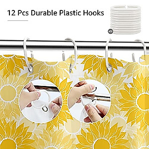 VEGA U Sunflower Fabric Shower Curtain for Bathroom, Botanical Floral Bath Decor with Hooks, Hotel Quality, 72x72 Inch