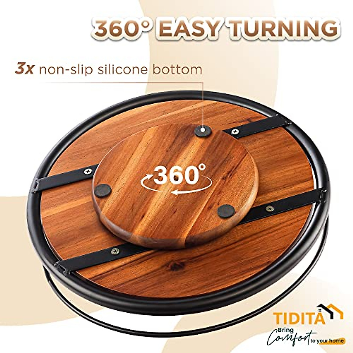 TIDITA 10" Acacia Lazy Susan Organizer for Cabinet - Wood Lazy Susans Turntable for Countertop - Wooden Kitchen Turntable Storage Food Bin Container for Table; Spices, Fridge, Pantry (10 Inch Acacia)
