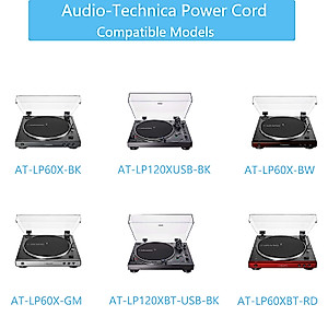 VHBW AC Adapter Power Cord for Audio-Technica AT-LP60X-BK, AT-LP60X-BW, AT-LP120XUSB-BK Direct-Drive Turntable Record Player 12V Charger Power Supply 5.9ft