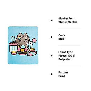 Pusheen The Cat Character Eating Candy Treats Dream Throw Blanket (Blue)