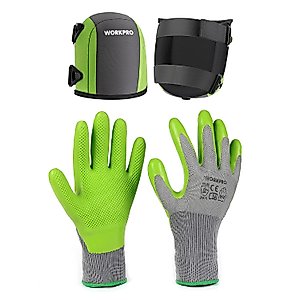 WORKPRO 6 Pairs Garden Gloves and Garden Knee Pads, Flooring Kneepads with Foam Padding, Comfortable Kneeling Cushion for Gardening