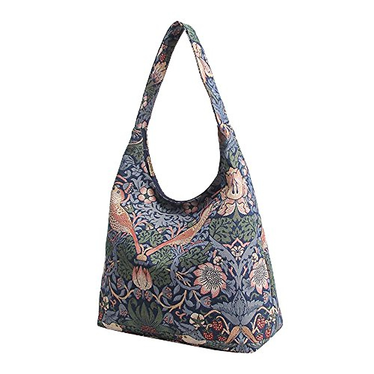 Signare Tapestry Hobo Shoulder bag slough purse for Women with Blue Floral William Morris Strawberry Thief Design (HOBO -STBL)