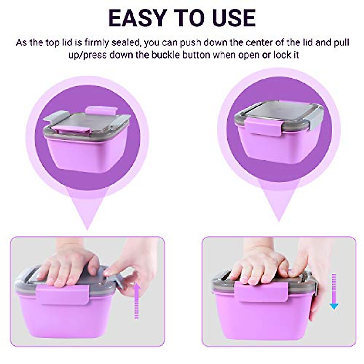 Freshmage Salad Lunch Container To Go, 52-oz Salad Bowls with 3 Compartments, Salad Dressings Container for Salad Toppings, Snacks, Men, Women (Purple)