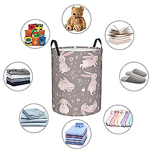 FeHuew Lovely Rabbits Cute Bunny Floral Collapsible Laundry Basket with Handle Waterproof Fabric Hamper Laundry Storage Baskets Organizer Large Bins for Dirty Clothes,toys,Bathroom