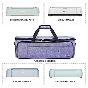 HOMEST Carrying Case with Mat Pocket for Cricut Maker 3, Cricut Explore Air 2, Cricut Maker, Cricut Explore 3, Large Front Pockets for Accessories and Supplies, Purple