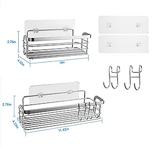 Adhesive Shower Caddy (2 Pack), Bathroom Shelves with 2 Double-Hooks, 100% SUS304 Stainless Steel Bathroom Organizer for Organization and Storage, Silver…