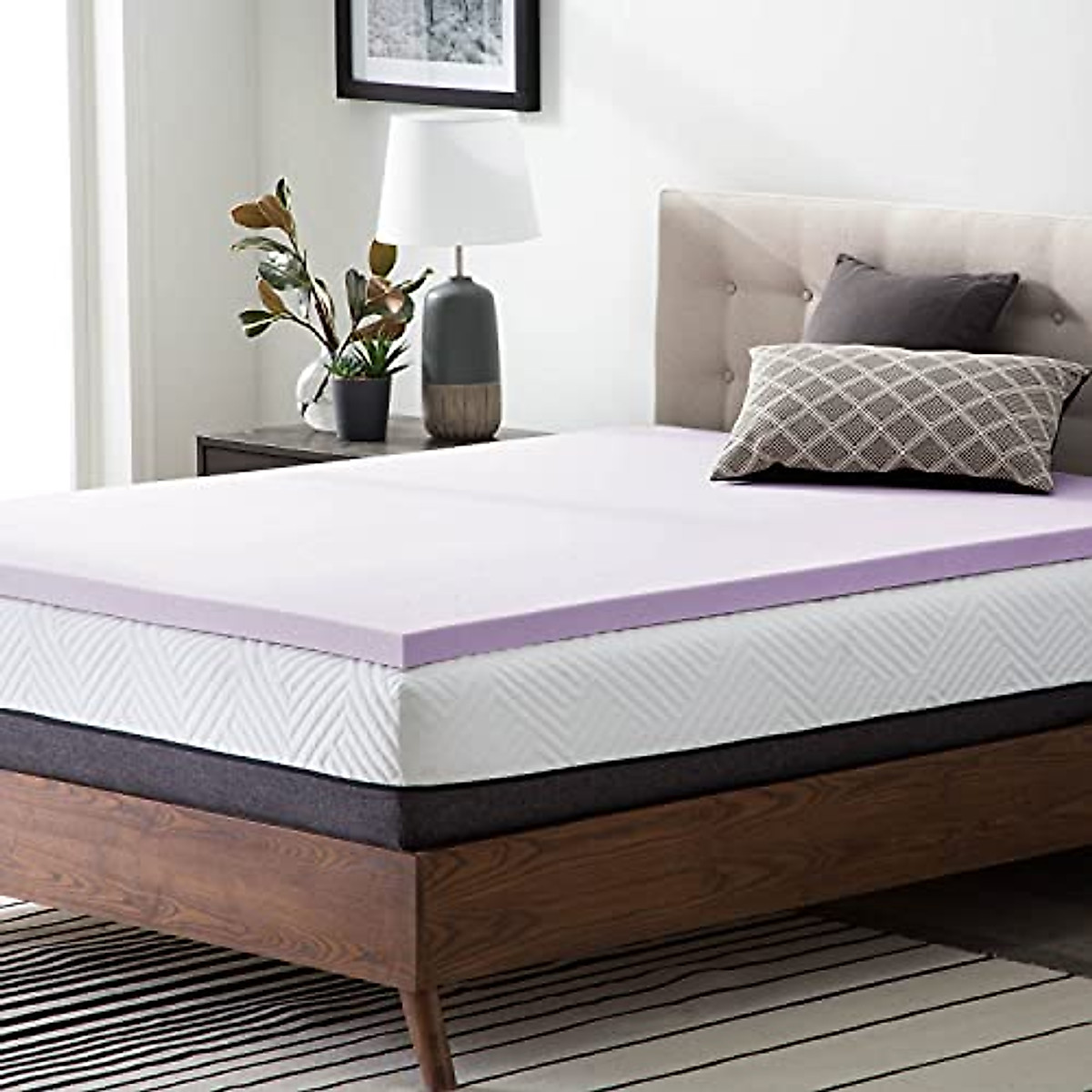 LUCID 4 Inch Lavender Infused Memory Foam Mattress Topper - Ventilated Design - Queen Size