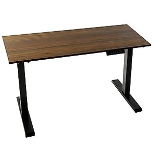 TechOrbits 47 Inch Electric Standing Desk Frame with Tabletop - Motorized Workstation Two Leg Stand Up Desk with Memory Settings and Telescopic Sit Stand Height Adjustment (Black Frame/Wood Brown Top