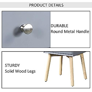 Mid Century Modern Nightstand with 2 Drawers, Gray Side Table with Storage, Small End Table for Bedroom, Living Room