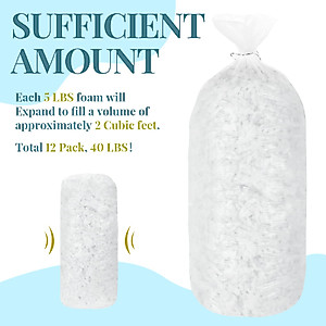 Frienda 40lbs Bean Bag Filler Bulk, Memory Foam Filling, Shredded Soft Foam Filler Stuffing for Bean Bag Refill Pillow Dog Bed Chairs Couch Cushion Stuffed Animals Arts Crafts (White)