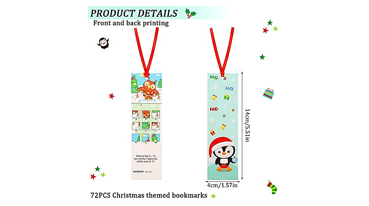 Christmas Bookmarks Set for Kids - 72 Holiday Bookmarks with Santa & More