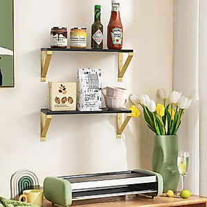 Cilinta Gold Black Floating Shelves Wall Mounted Set of 2, 8mm Transparent Acrylic, Invisible Wall Shelves for Bedroom, Living Room, Bathroom, Kitchen, Office Display Decor (13in)