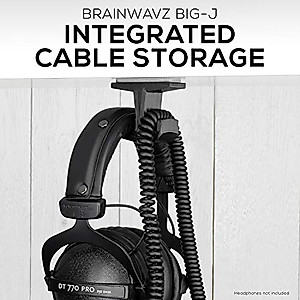 BRAINWAVZ BigJ Under Desk Headphone Stand (2 Pack) Hanger Holder Mount for Headphones, Gaming Headsets, Mobiles Accessories, Stick On, No Screws (Black)