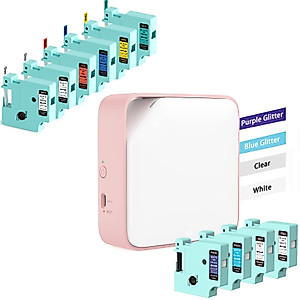 Vixic D1600 Bluetooth Label Maker (Comes with 4 Color Label Tapes) Bundle 6 Color Standard Label Tapes, 12mm (1/2 Inch), Compatible D1600 Label Maker