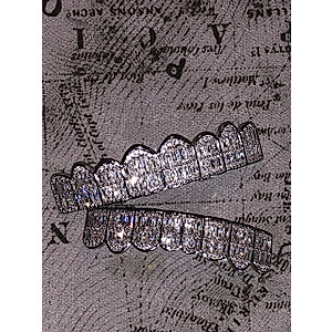 14k Baguette Set 8 teeth White Joker Gold Grillz for Mouth Top Hip Hop Teeth Diamond Grills for Teeth Mouth Grillz for Mouth Top Bottom Hip Hop 8 Teeth Grills for Teeth Mouth Set - Teeth Cap